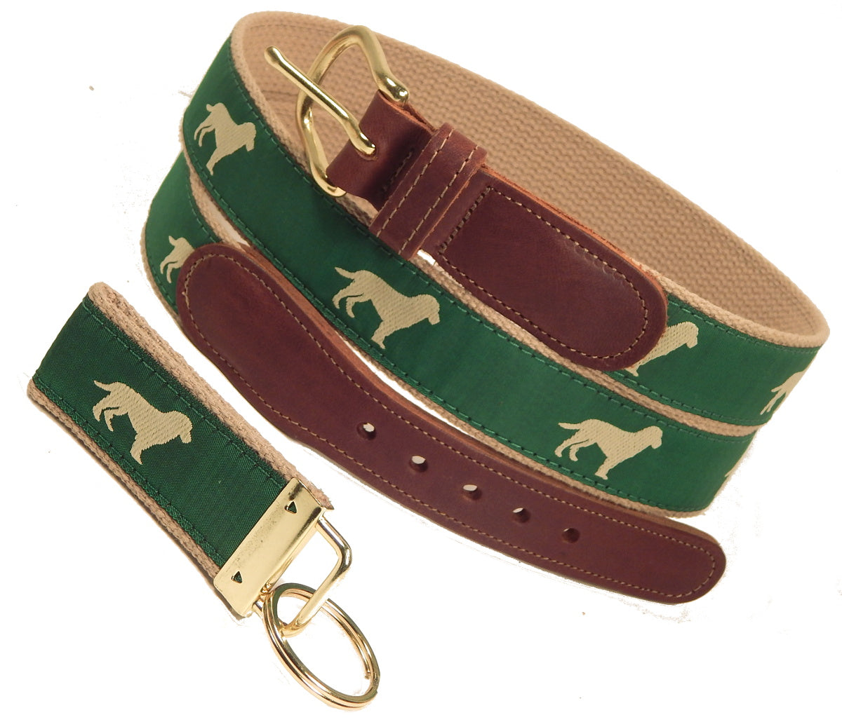 Preston Leather "Yellow Lab" Belt, Khaki Web, FREE Matching Key Ring ...